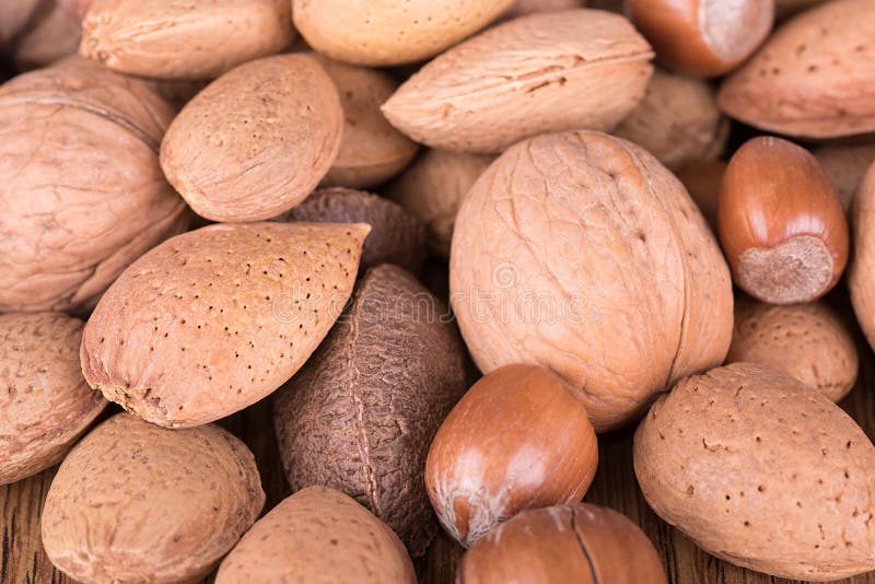 Various Kinds Of Nuts In Shells. Stock Photo - Image of snack, object ...