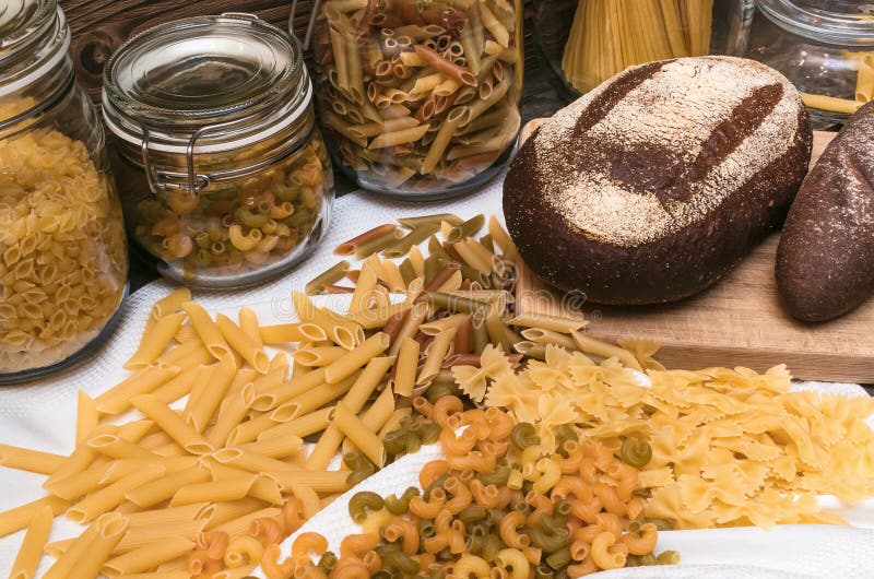 Pasta and bread. stock image. Image of handful, kind - 120528617
