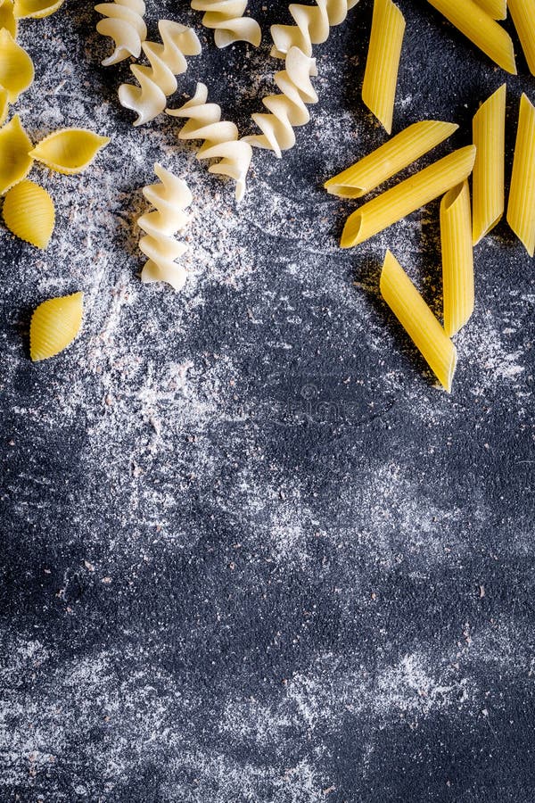 Various Kinds of Paste on Dark Background Top View Stock Photo - Image ...