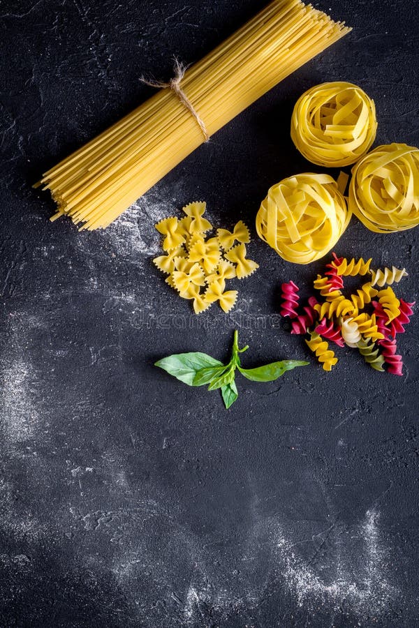 Various Kinds of Paste on Dark Background Top View Stock Image - Image ...