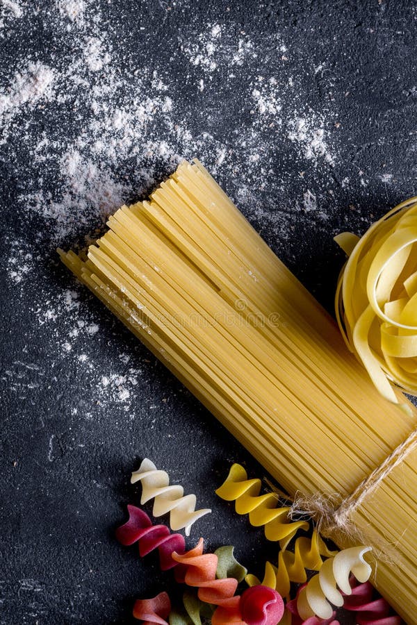 Various Kinds of Paste on Dark Background Top View Stock Photo - Image ...