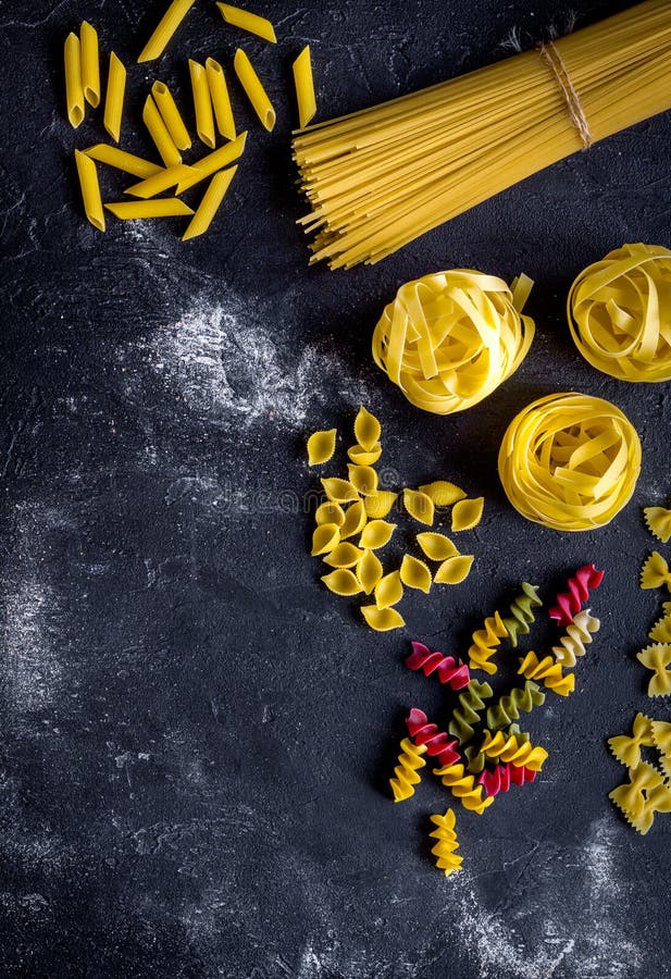 Various Kinds of Paste on Dark Background Top View Stock Image - Image ...