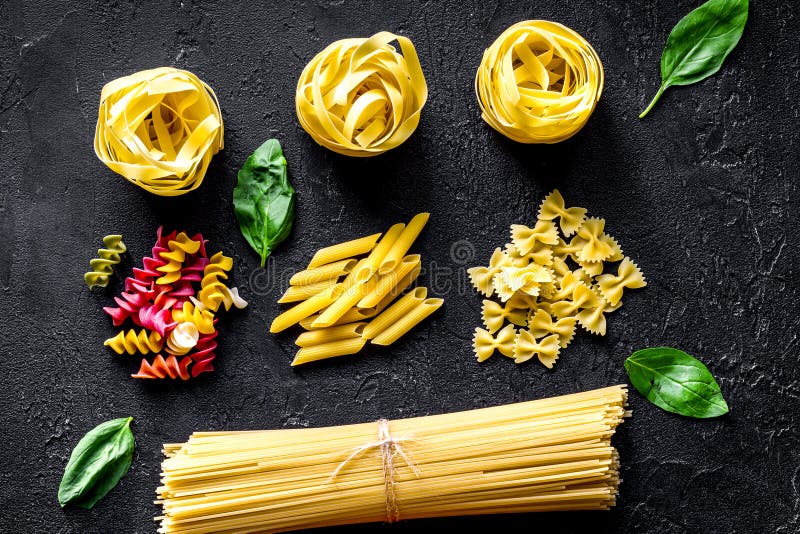 Various Kinds of Paste on Dark Background Top View Stock Photo - Image ...