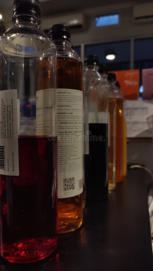 Various Kinds of Syrup Bottles Ready To Be Served To Customers ...