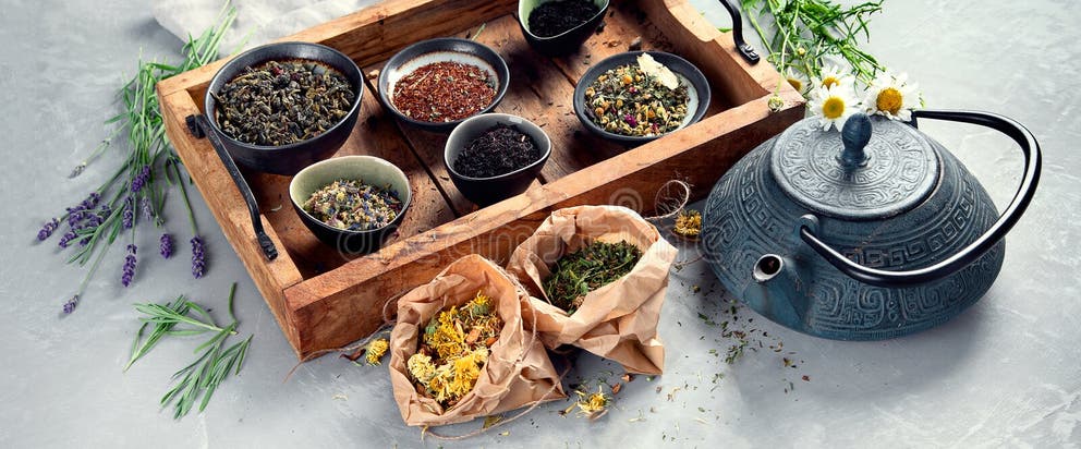 Various kinds of tea stock image. Image of medication - 400093865