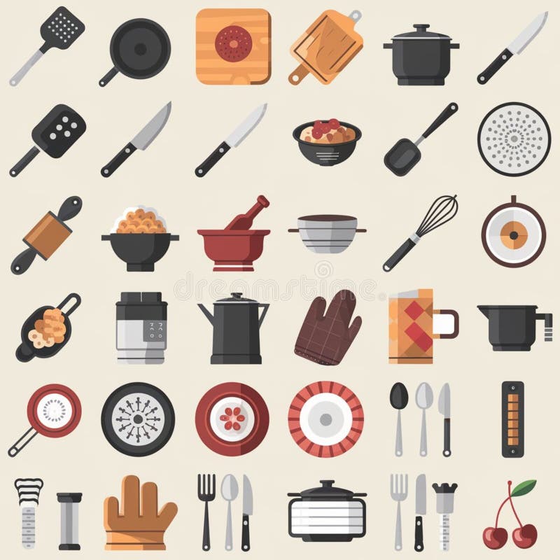 Various Kitchen Illustration Icons Stock Illustration - Illustration of ...