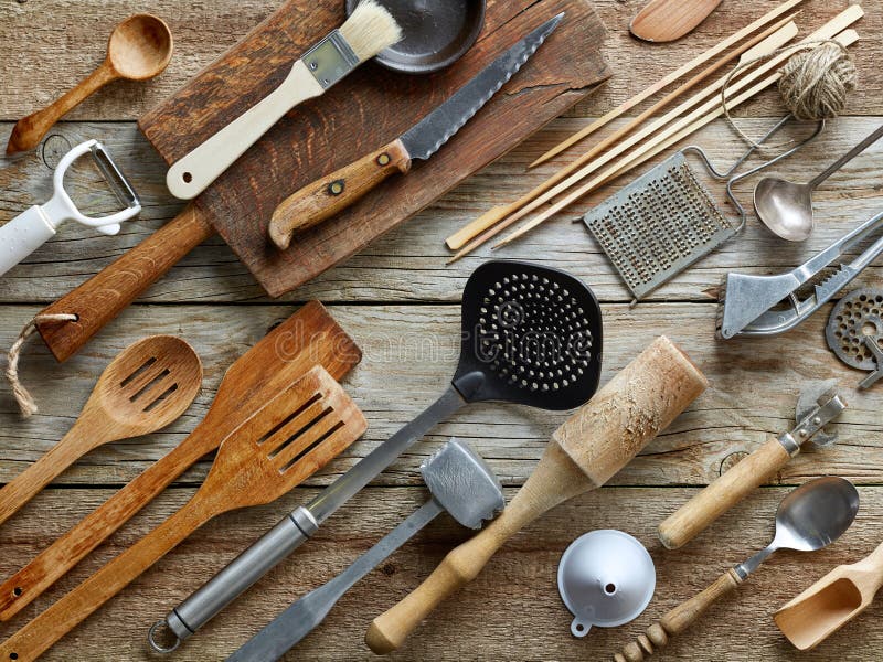 Various kitchen utensils stock photo. Image of brown - 79196246