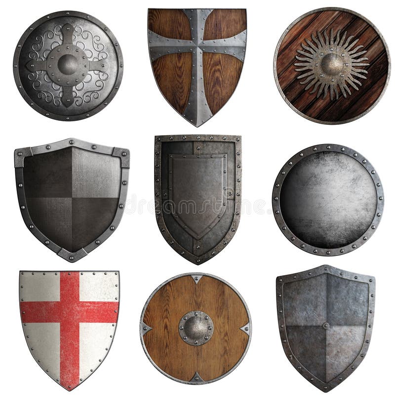 Big Set of Medieval Knight Shields Isolated 3d Illustration Stock Photo ...