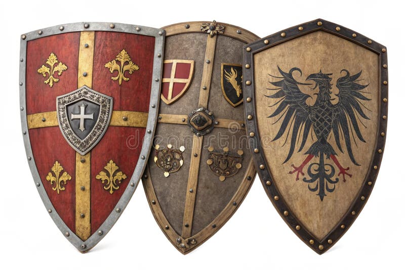 Various Knight Shields Set Isolated. Various Medieval Knight Shields ...