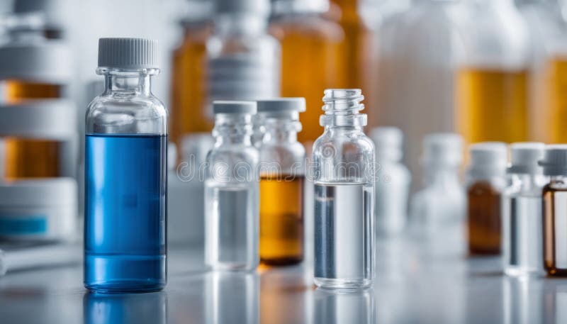 Various Lab Flasks with Different Liquids, Ready for Scientific ...