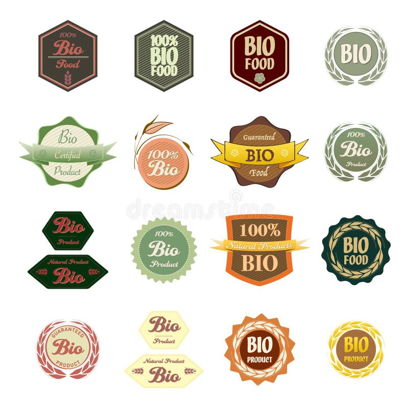 Various Labels Bio Food stock vector. Illustration of yellow - 68986514