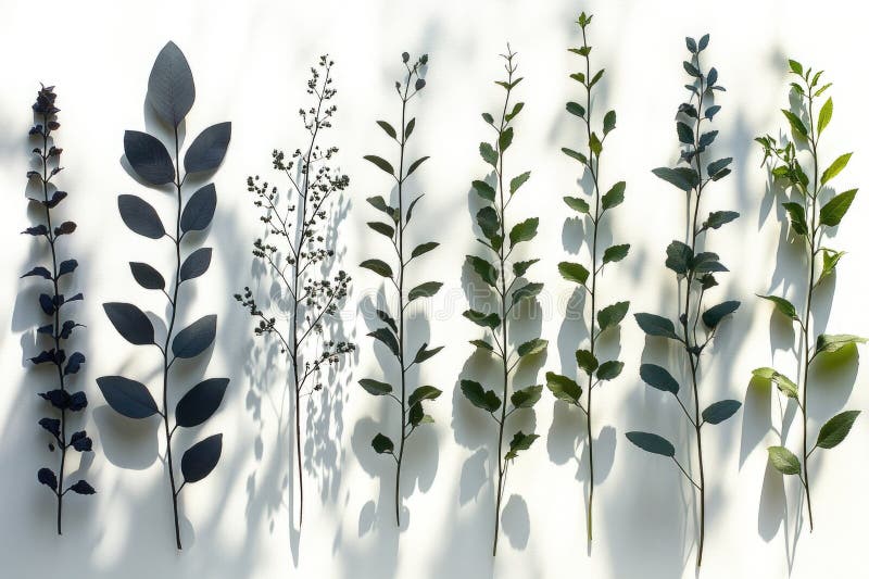 Various Leaf Types Arranged on a Clean White Surface Stock Photo ...