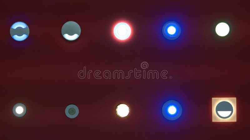 Various LED Built-in Lamps on a Red Ceiling. Stock Illustration ...