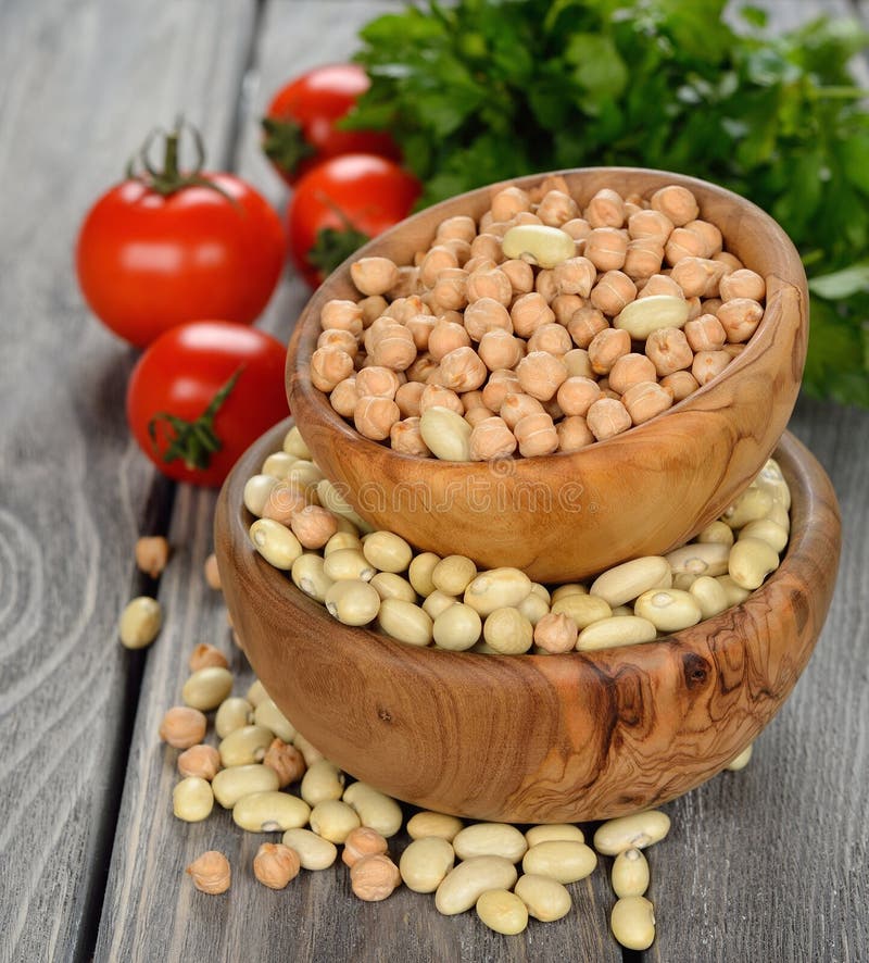 Various Legumes in Wooden Bowls. Organic Pulses Stock Image - Image of ...