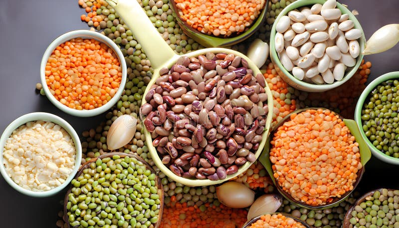 Various Legumes on a Table stock illustration. Illustration of snack ...