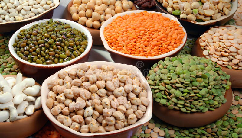 Various Legumes on a Table stock illustration. Illustration of ...
