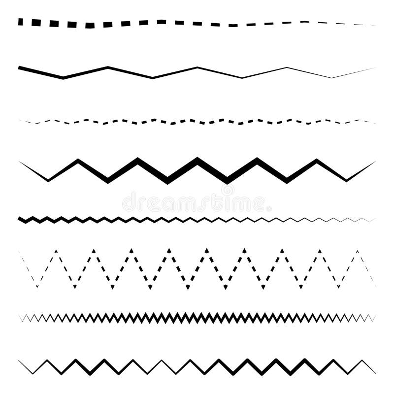 Various Line Patterns. Zigzag and Dashed Styles. Black Bold Strokes ...
