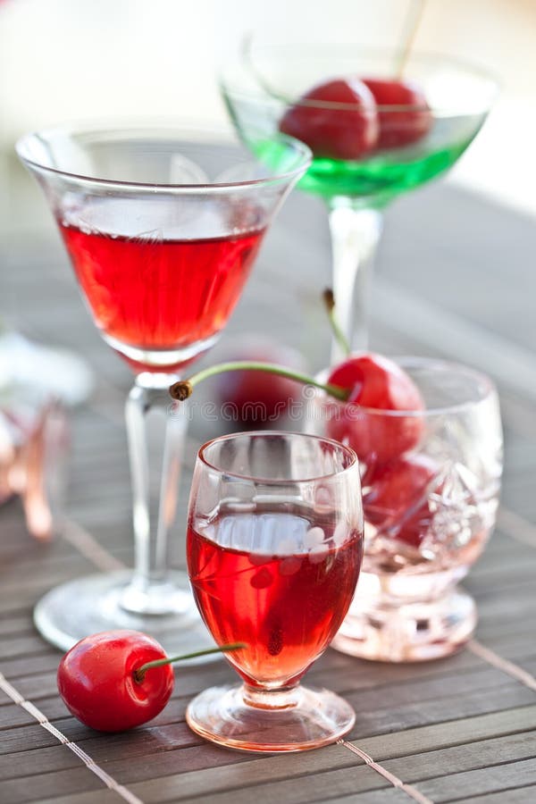 Various Little Glasses with Cherry Liquor Stock Image - Image of ...