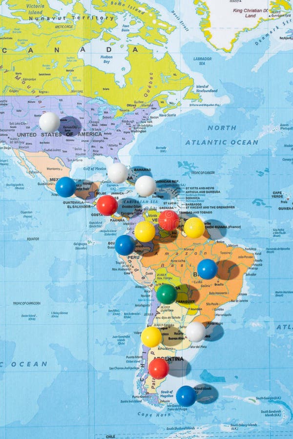 Various Locations with Pins, Push Pin on Map Closeup Stock Photo ...