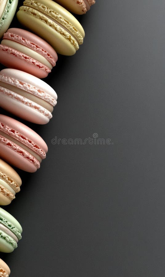 Various Macarons in Pastel Colors are Arranged on a Dark Background ...