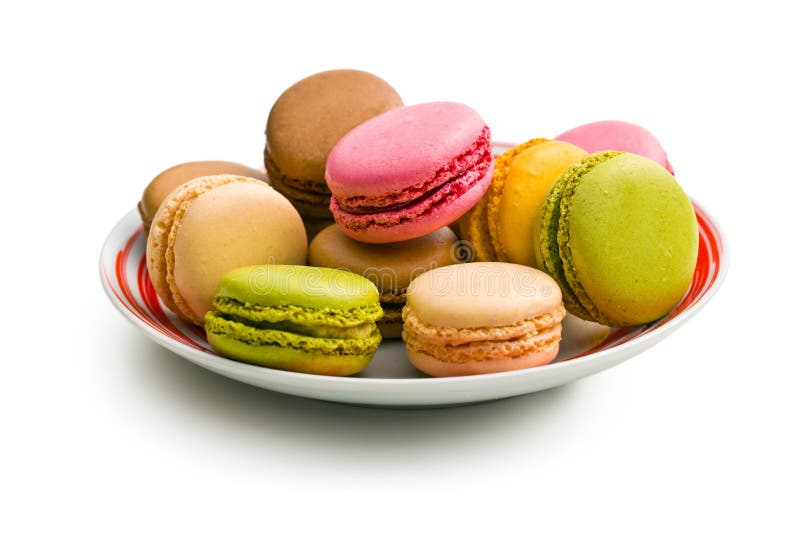 Various macaroons on plate stock photo. Image of biscuit - 33816186