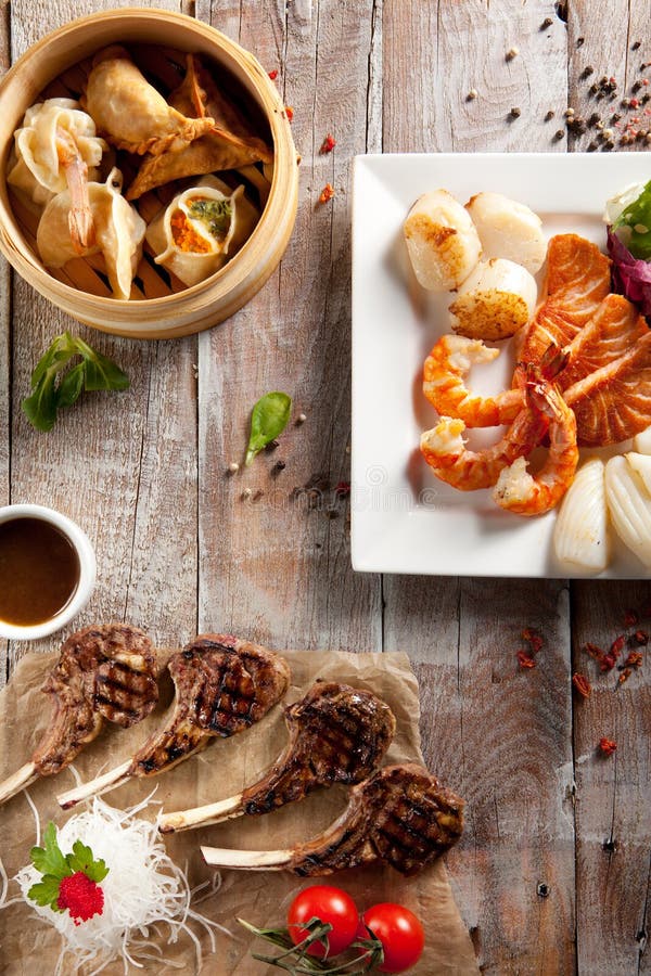 Various Main Course stock image. Image of parchment, calamari - 68728207