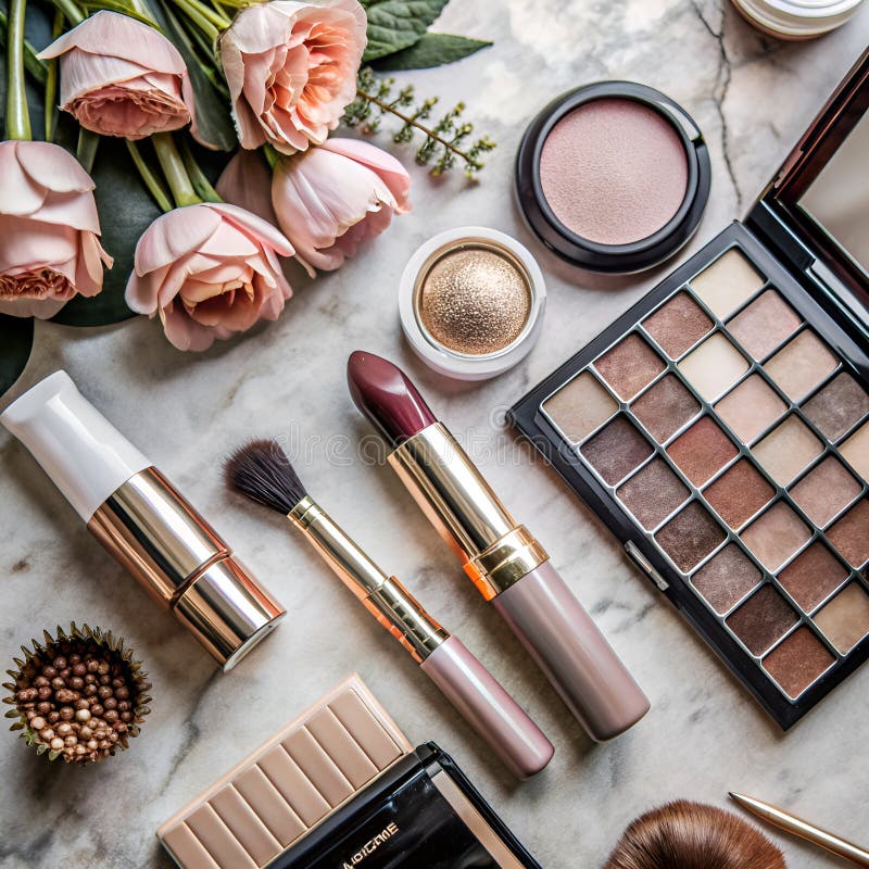 Various Makeup Products are Displayed on the Table with Diverse Types ...