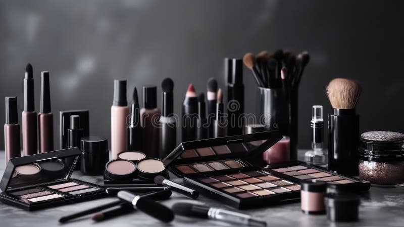 Various Makeup Professional Cosmetics on White Table. Generative AI ...