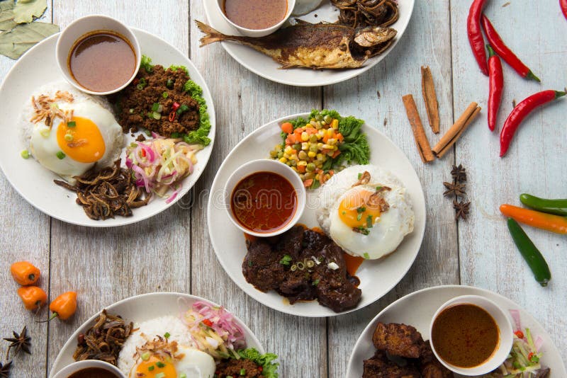 Various Malaysian Rice and Dishes Stock Image - Image of dinner ...