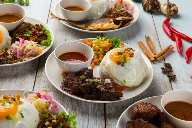Various Malaysian Rice and Dishes Stock Image - Image of cuisine, curry ...