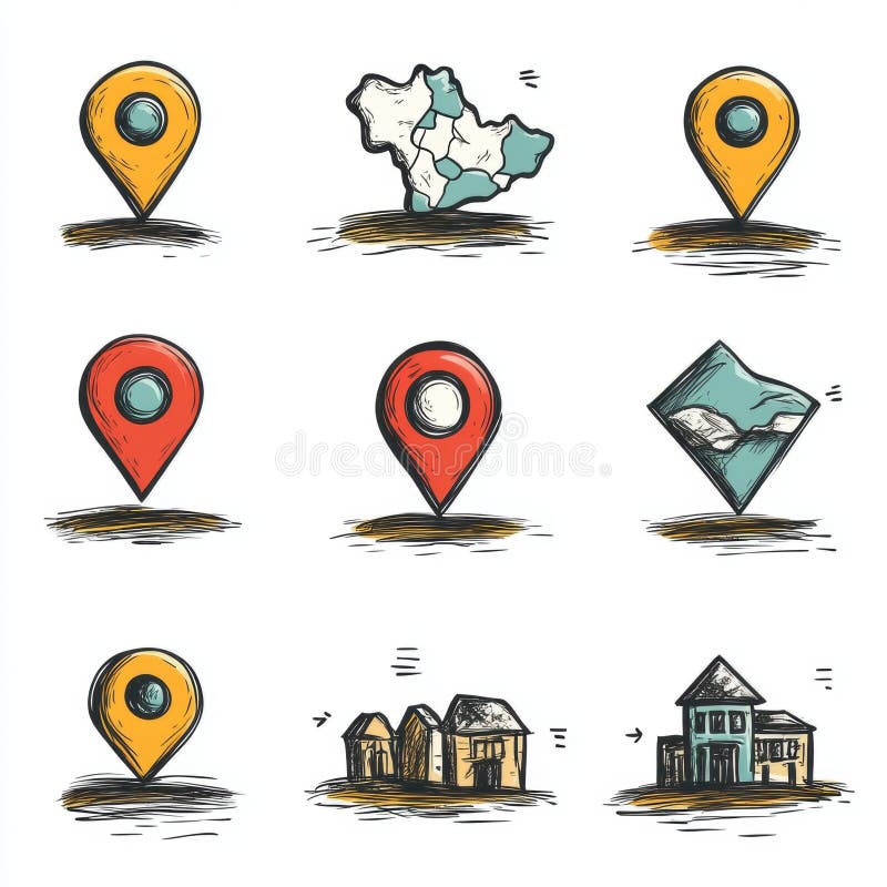 Various Map Markers and Location Icons in Colorful Designs Stock ...