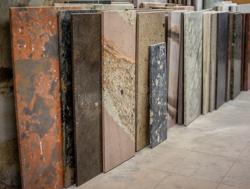 Various Marble and Stone Slabs Displayed in a Showroom Stock Photo ...