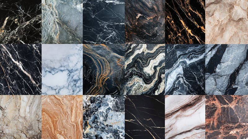 Various Marble Textures and Patterns Showcased in a Tiled Arrangement ...