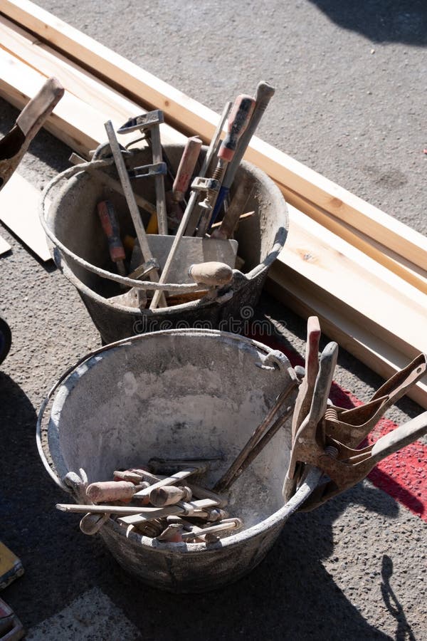Various Masonry and Brickwork Tools Being Used on a Construction Site ...