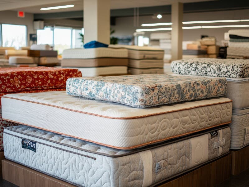 Various Mattresses are Stacked in a Well-lit Store, Showcasing ...