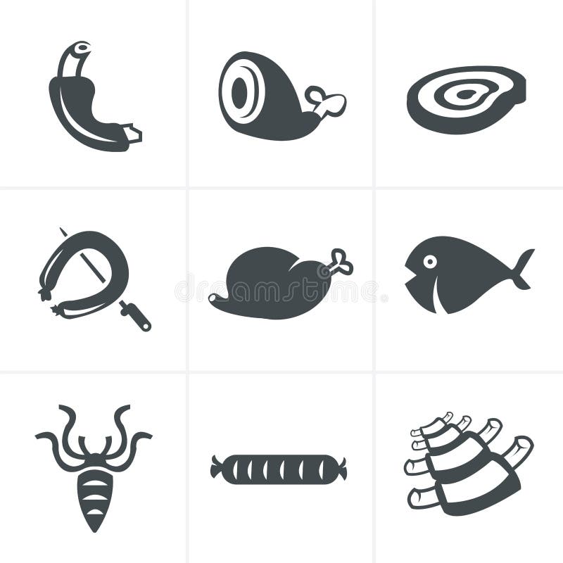 Various meat icons set. stock illustration. Illustration of beef - 59946284