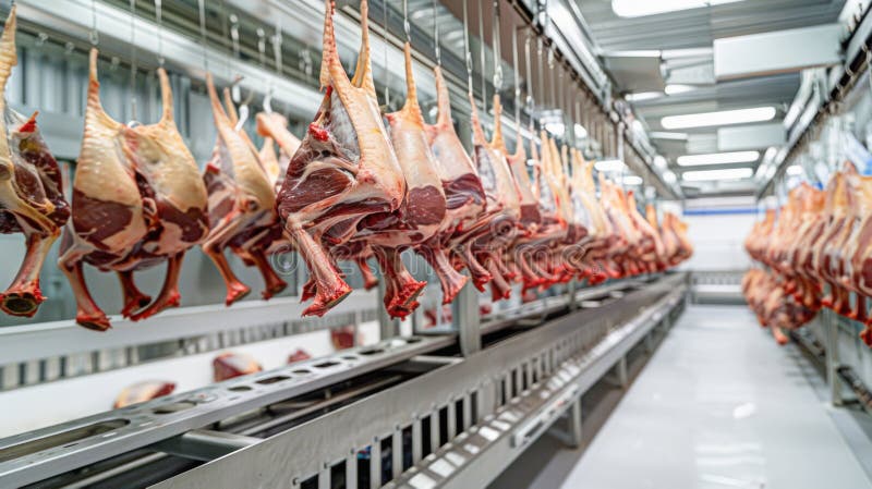 A Row of Meat in a Factory Represents Keywords Related To Food, Retail ...