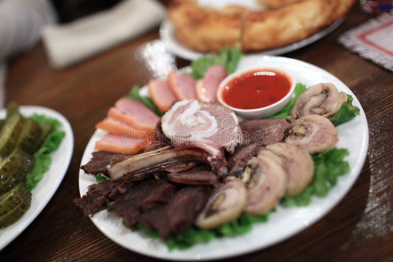 Various meat slices stock image. Image of sauce, green - 23994819