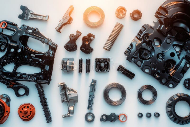 Various Mechanical Parts and Tools on a Table for Repair or Assembly ...