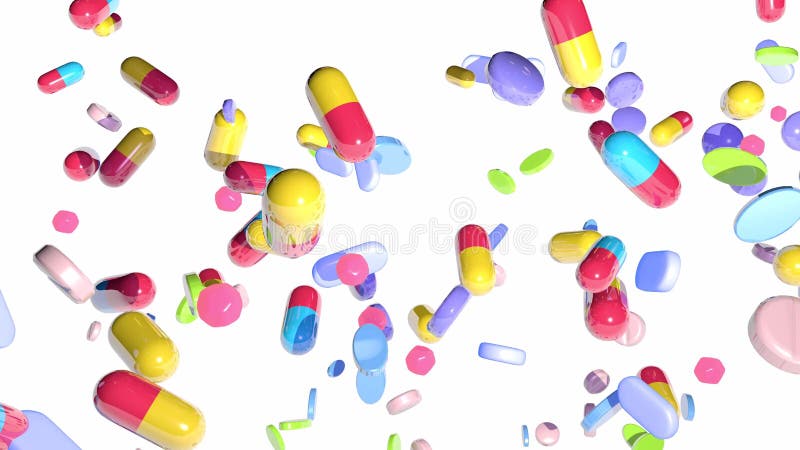3d Animation of Capsules and Tablets Floating in the Air in Motion ...