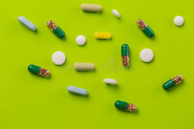 Different Medications. Various Pill Bottles. One-color Backdrop. Stock ...