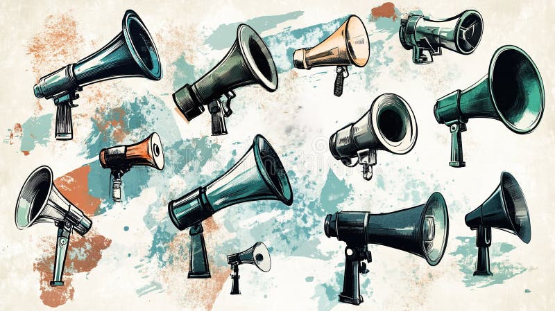 Various Megaphones in Different Styles and Colors on a Textured ...