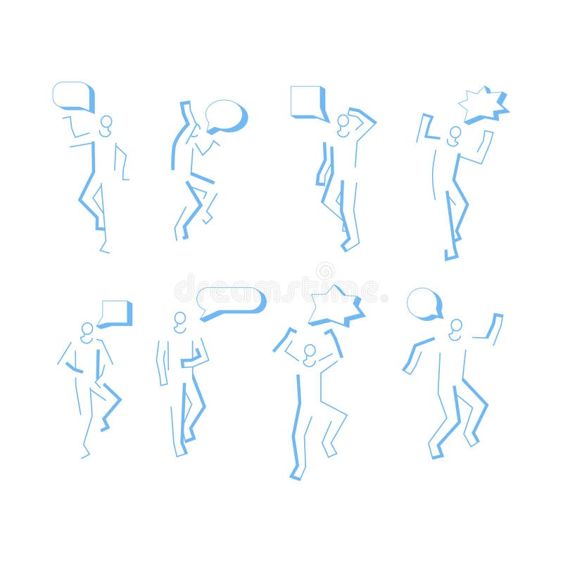 Various Men in Dynamic Poses with Dialog Speech Bubbles, Set of Icons ...