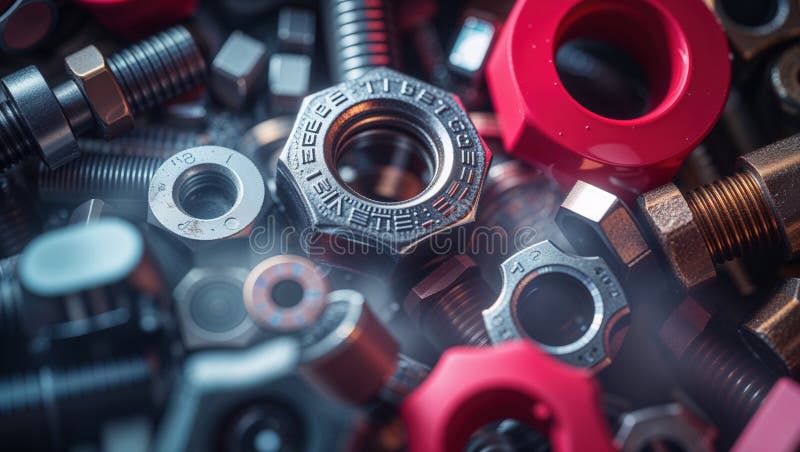 Various Metal Fasteners and Nuts are Arranged in a Workshop Setting ...