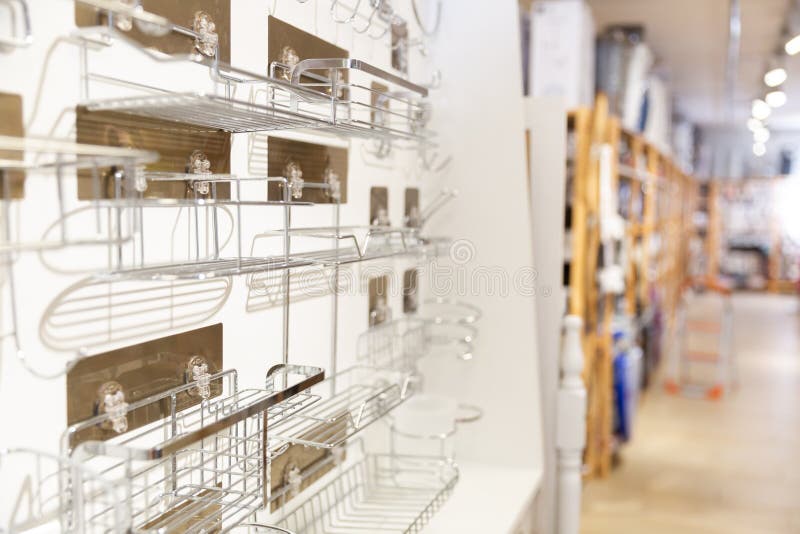Various Metal Stands on Hardware Store Shelves Stock Image - Image of ...