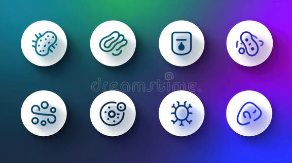 Various Microbiology Icons Illustrating Different Microorganisms and ...