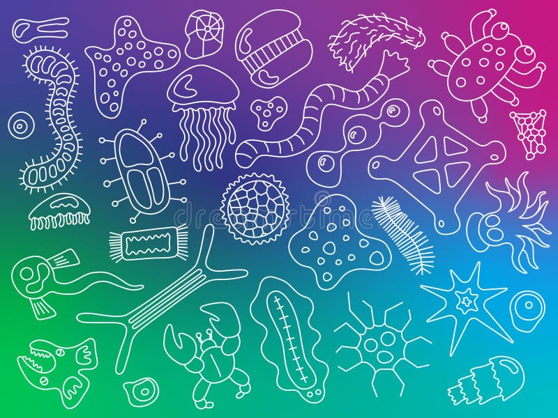 Various Microorganisms On Colorful Gradient Background Pattern ...