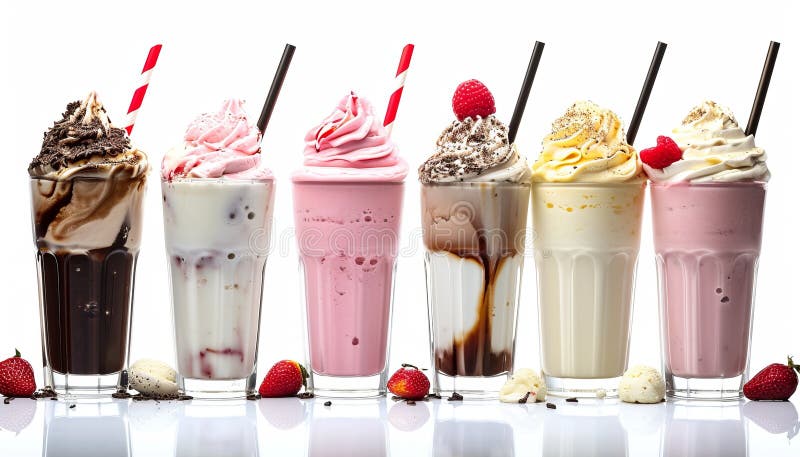 Various Milkshake Isolated on White Background Stock Illustration ...