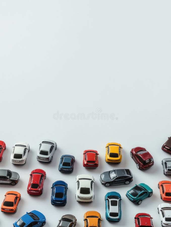 Various Miniature Car Models are Neatly Arranged on a White Background, Offering Ample Space for ...