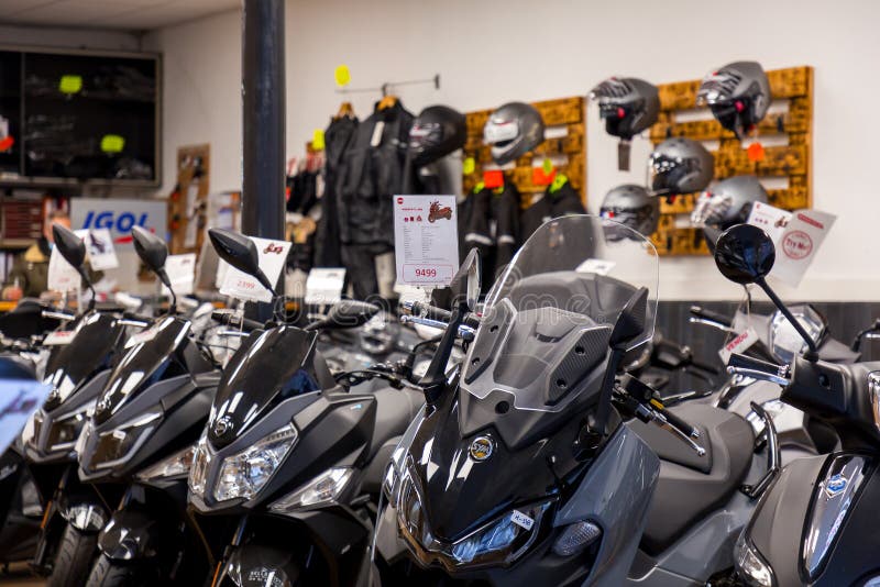 Various Models of Motorcycles Displayed in a Store in Marseille, France ...